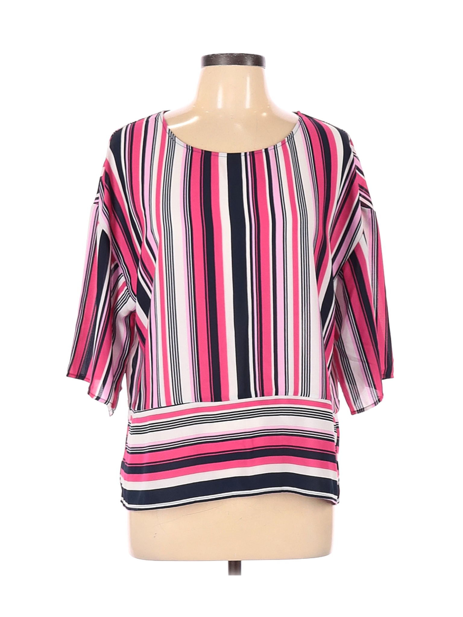 W5 100 Polyester Stripes Pink Short Sleeve Blouse Size L 77 Off