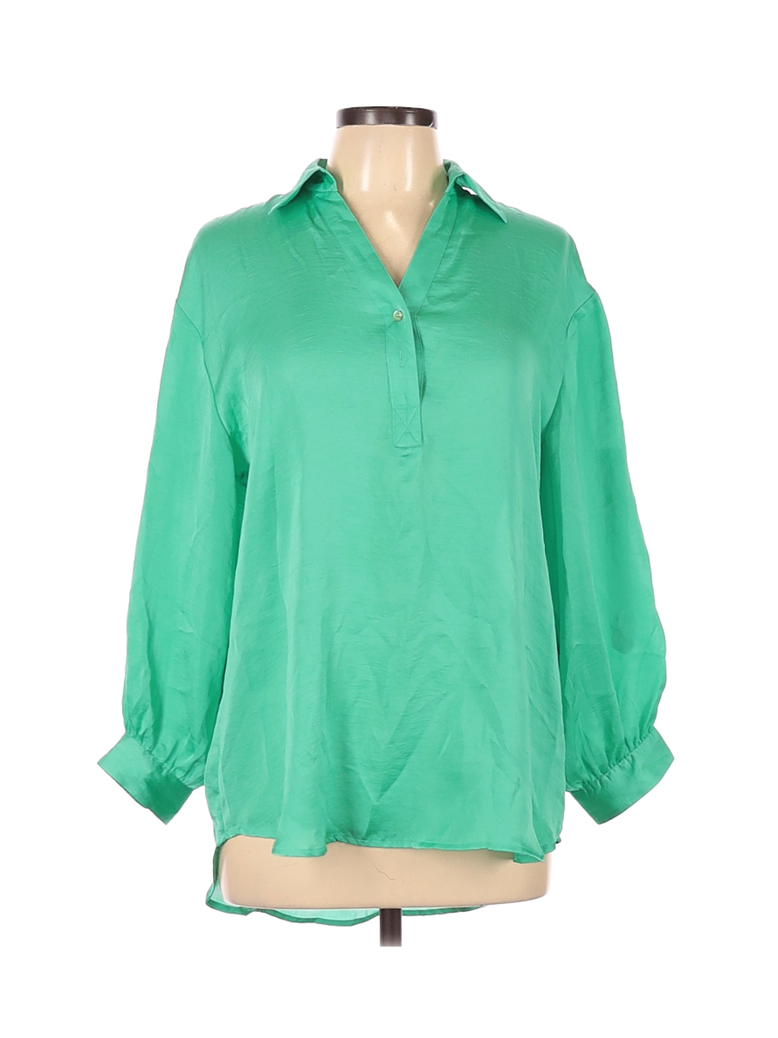 Violet And Claire 100 Polyester Solid Blue Green Long Sleeve Blouse Size