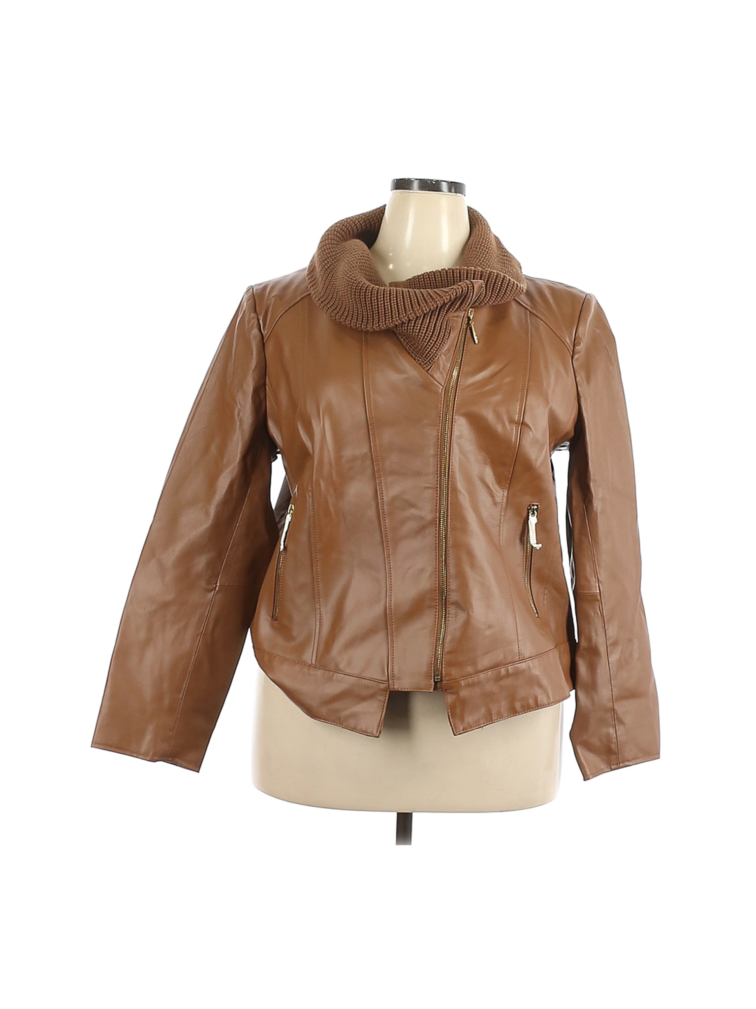 IMAN 100% Leather Solid Brown Tan Leather Jacket Size 2X (Plus) - 41% ...