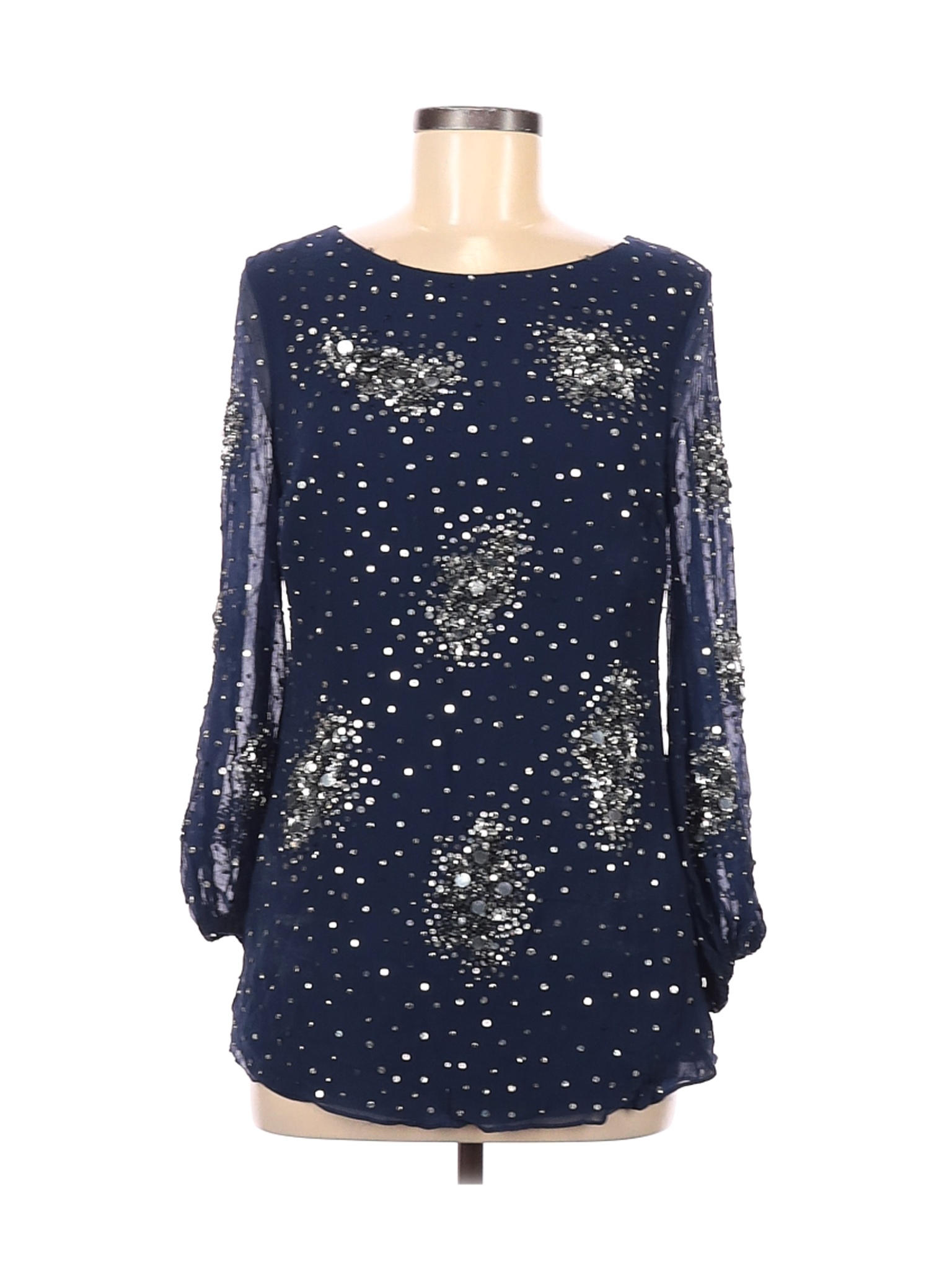 Badgley Mischka Women Blue Long Sleeve Silk Top M | eBay