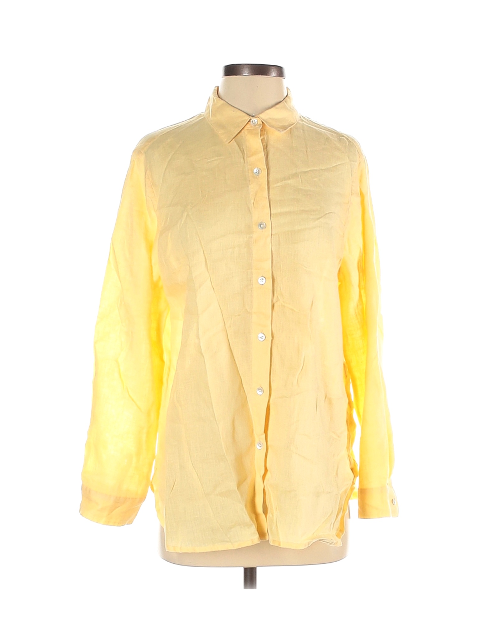 J Jill 100 Linen Solid Yellow Long Sleeve Button Down Shirt Size S