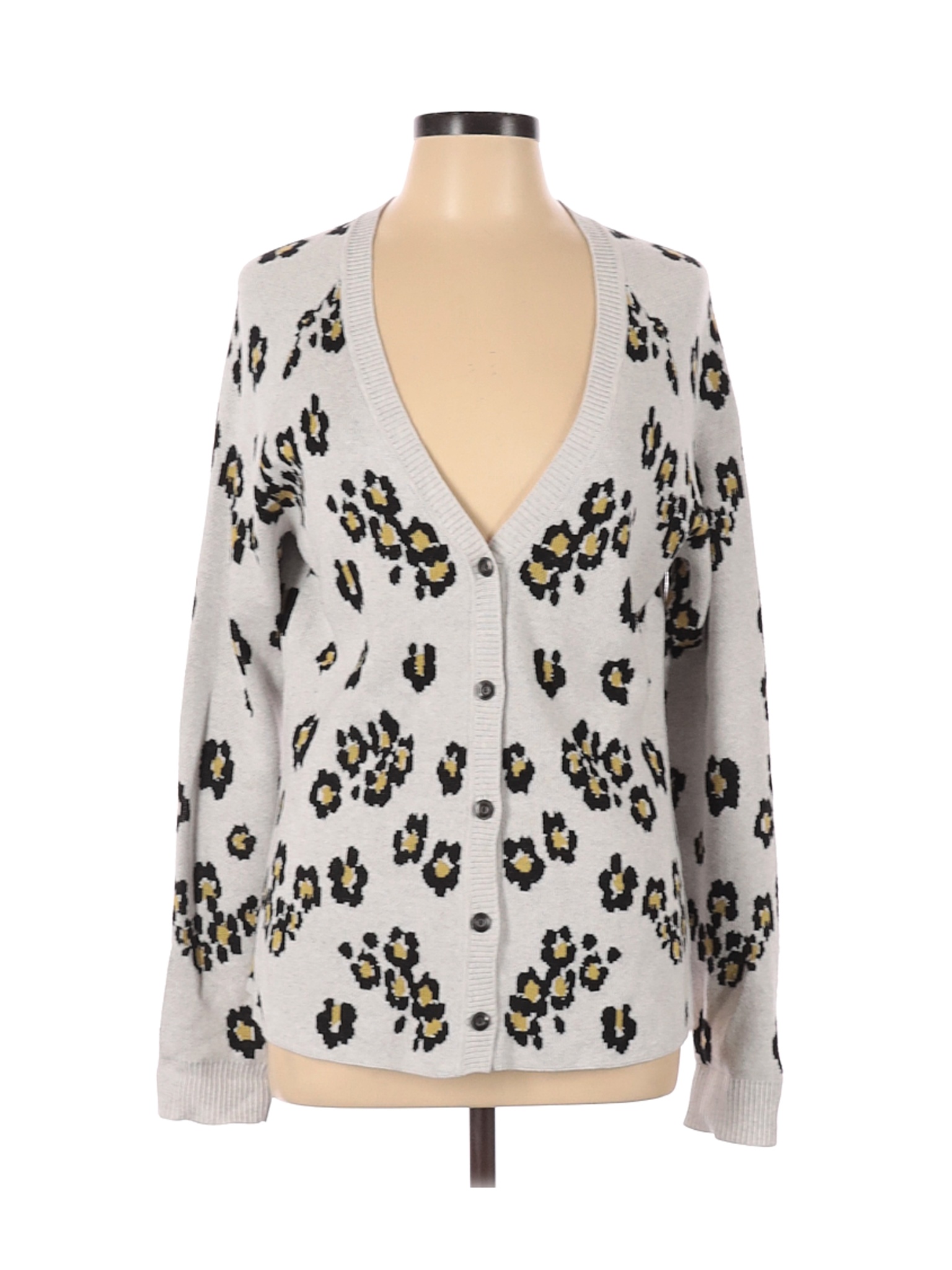 CAbi Animal Print Color Block Leopard Print Gray White Cardigan Size L ...