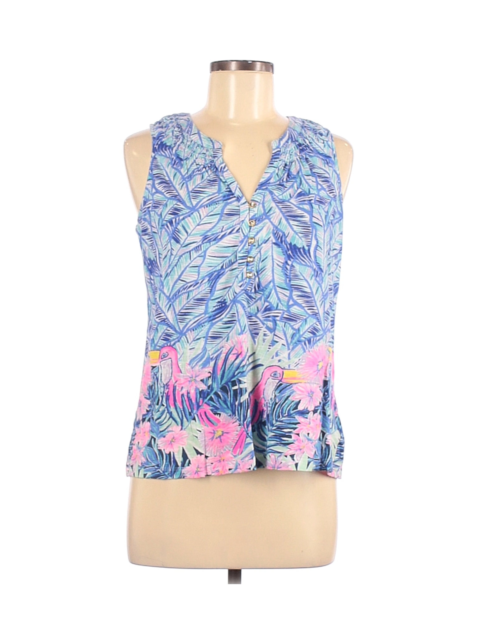 Lilly Pulitzer 100 Cotton Tropical Multi Color Blue Long Sleeve Top