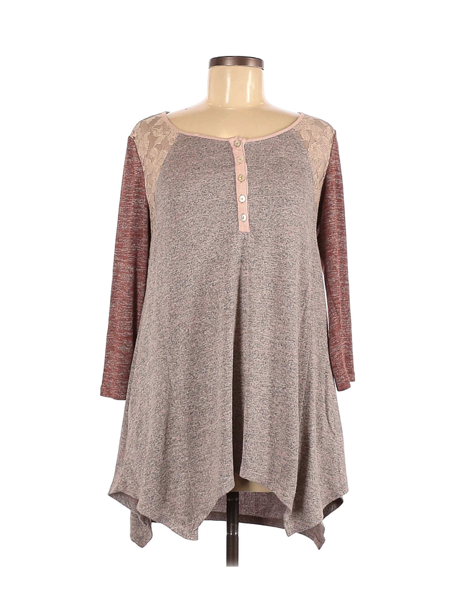 Logo By Lori Goldstein Color Block Burgundy Long Sleeve Henley Size S