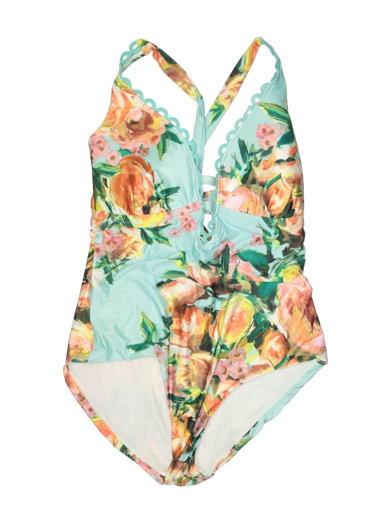 Becca Floral Multi Color Blue One Piece Swimsuit Size 2X (Plus) - 61% ...