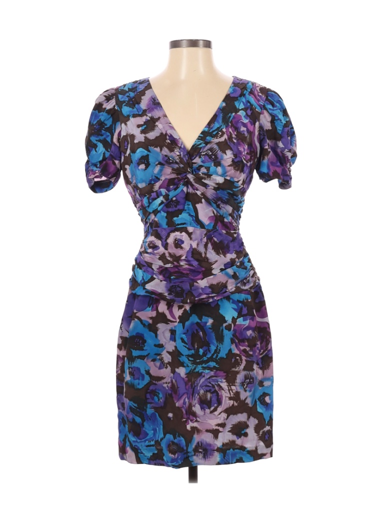 Miss T by Trina Turk 100% Silk Floral Multi Color Blue Cocktail Dress ...