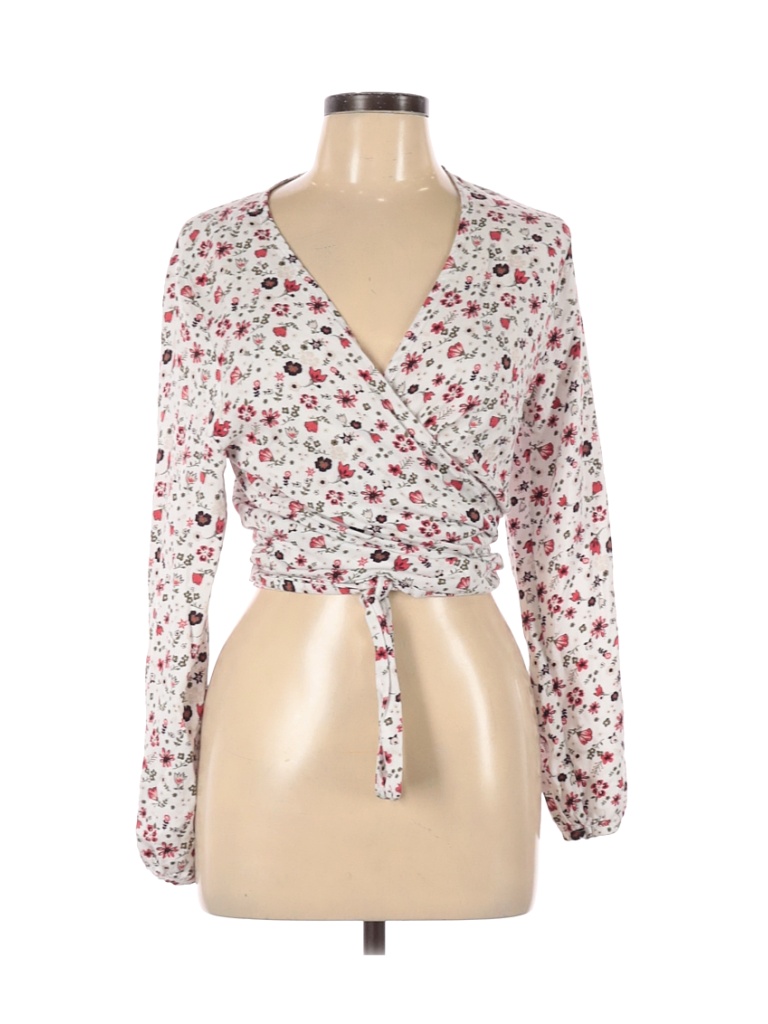 Junk Food 100% Rayon Floral Ivory Long Sleeve Blouse Size L - 58% off ...