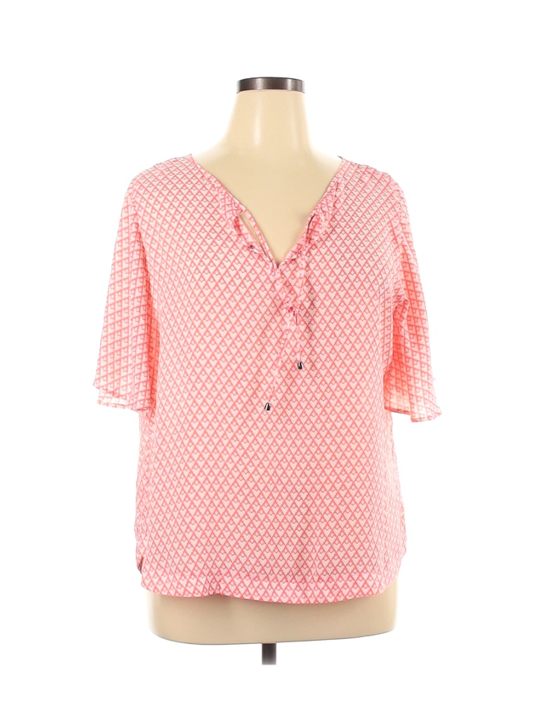 Stylus 100 Polyester Polka Dots Pink Short Sleeve Blouse Size Xl 57