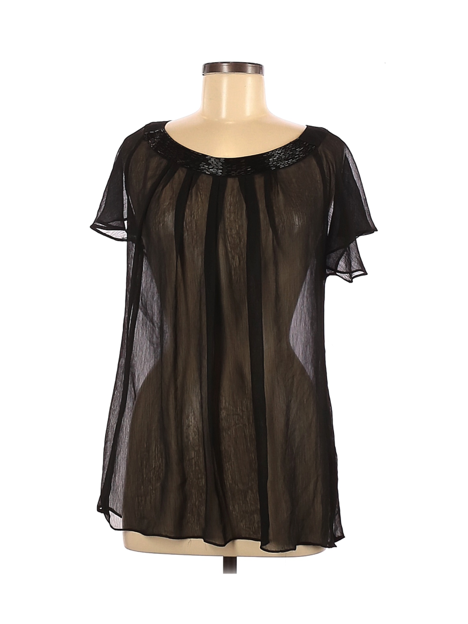 Apostrophe 100% Polyester Solid Black Short Sleeve Blouse Size M - 55% ...