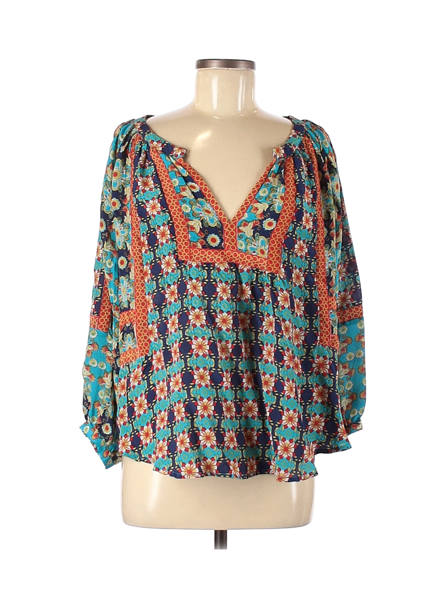 Tolani 100% Silk Floral Blue Long Sleeve Silk Top Size M - 77% off ...