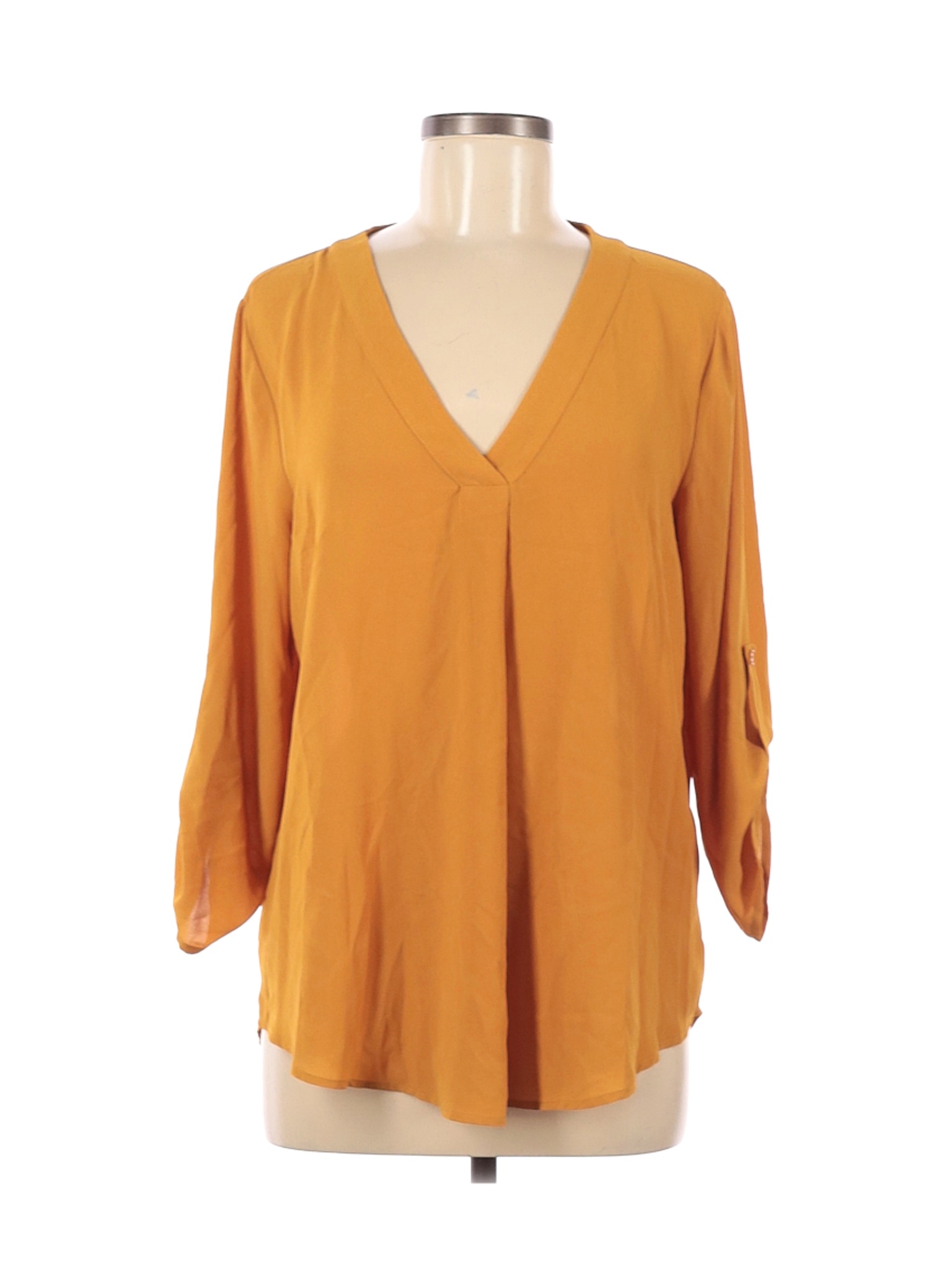 Lush 100 Polyester Solid Yellow Orange Long Sleeve Blouse Size M 52