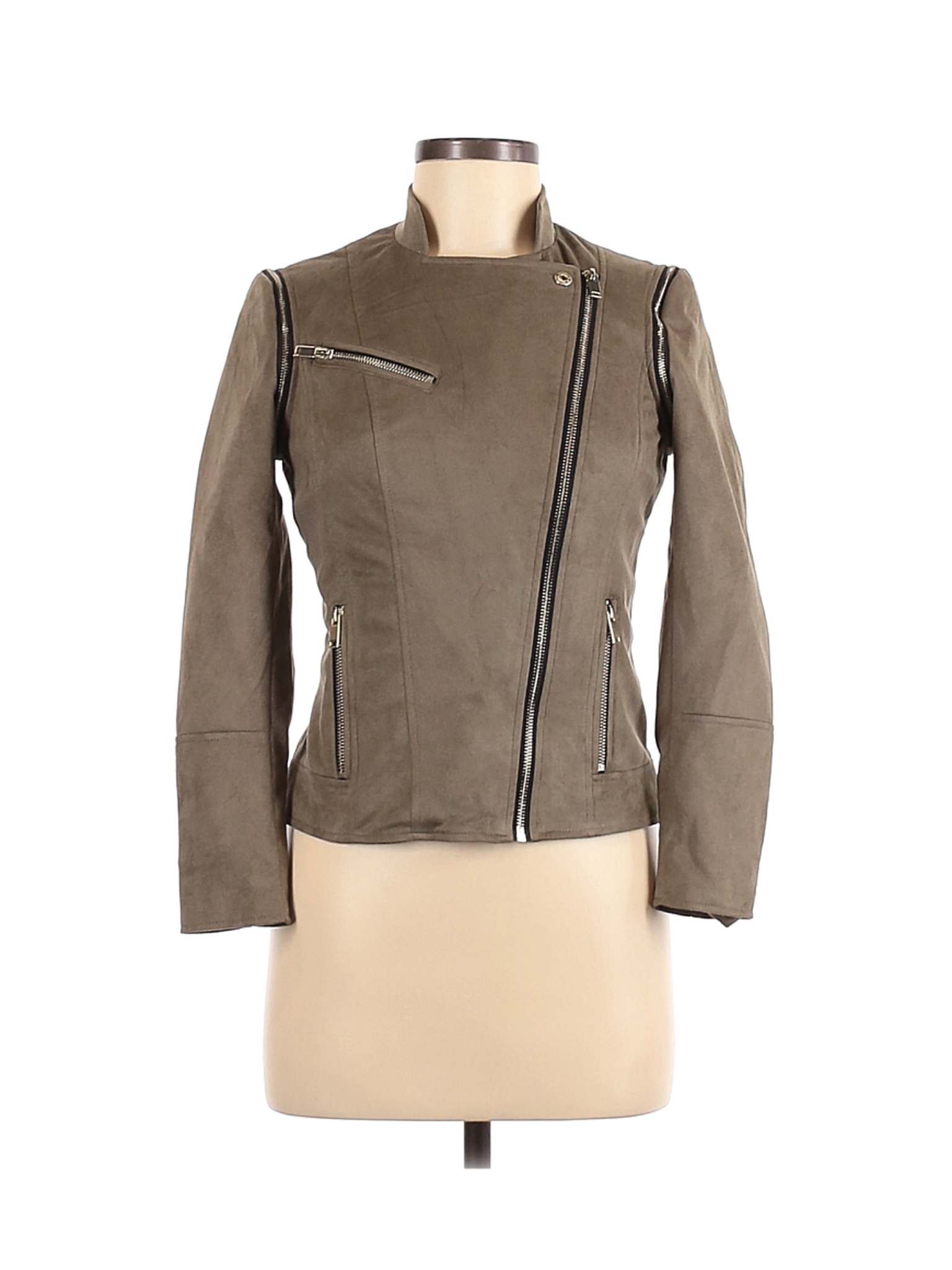 River Island 100% Polyester Solid Brown Green Jacket Size 6 - 81% off ...