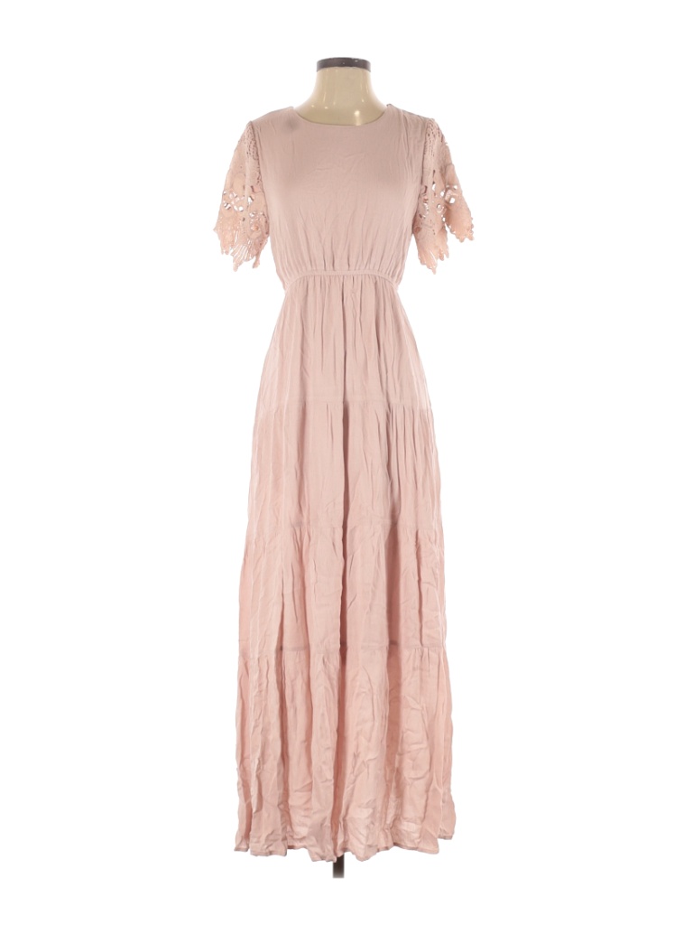 Polagram 100% Rayon Solid Tan Pink Casual Dress Size S - 52% off | thredUP