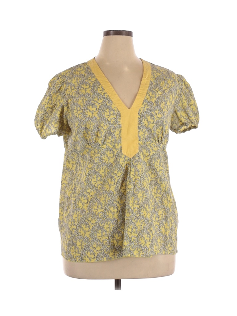 Cato 100 Cotton Floral Yellow Short Sleeve Blouse Size Xl 50 Off