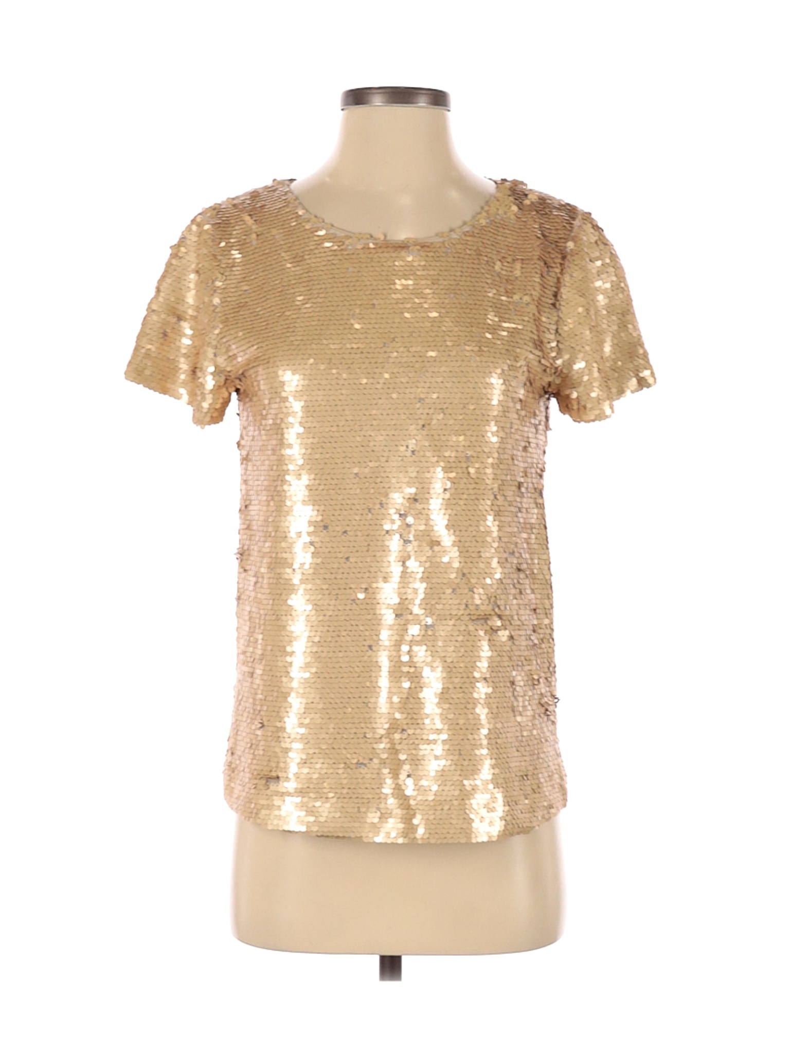 J Crew Factory Store 100 Polyester Solid Tan Gold Short Sleeve Blouse