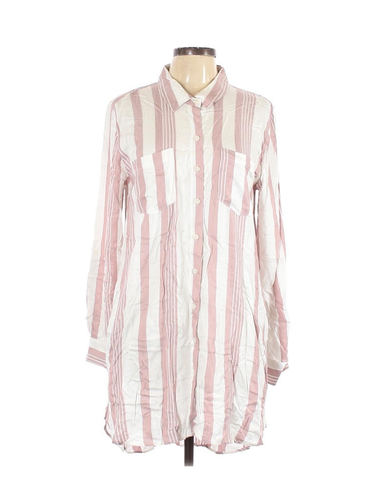 Thread & Supply 100% Rayon Stripes Pink Long Sleeve Button-Down Shirt ...