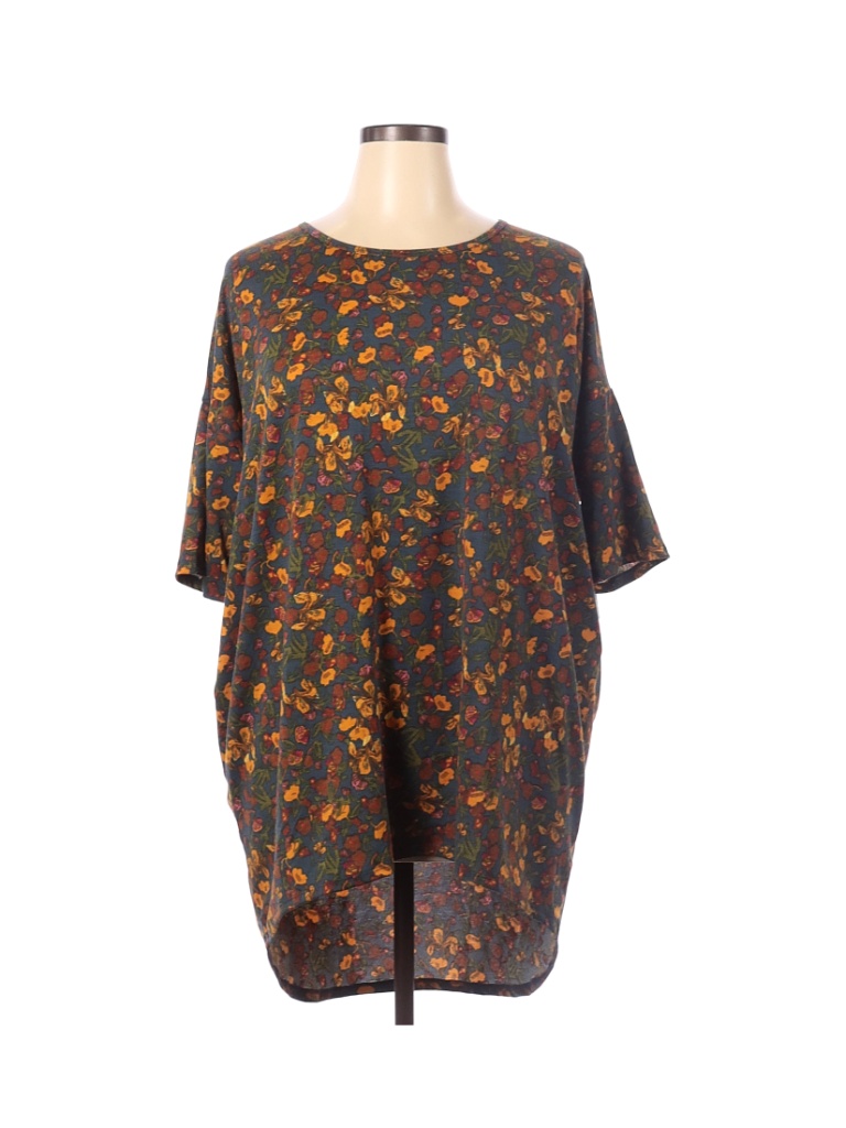 Lularoe 100 Cotton Floral Multi Color Green Short Sleeve T Shirt Size