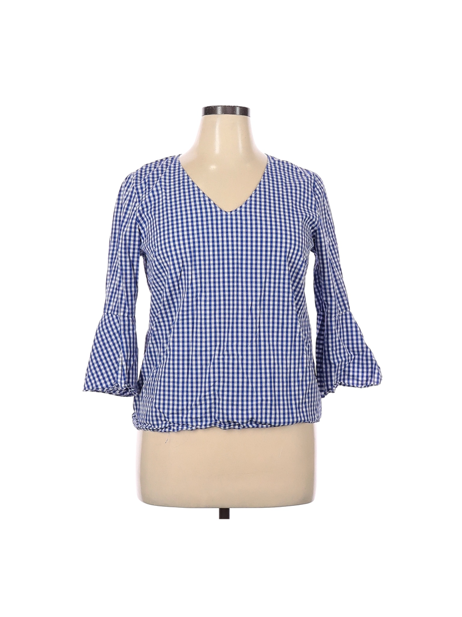 Jane And Delancey 100 Cotton Checkered Gingham Blue 3 4 Sleeve Blouse