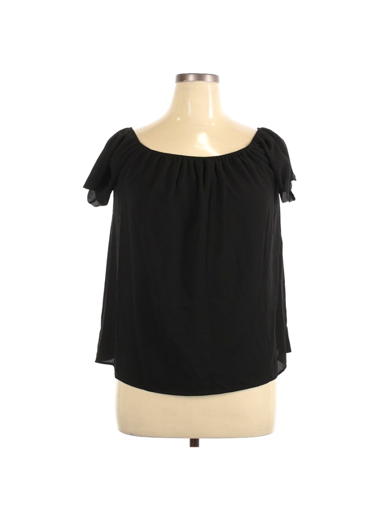 MTS Solid Black Short Sleeve Blouse Size L - 75% off | thredUP