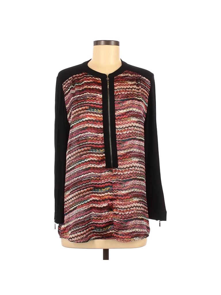 Peck And Peck 100 Polyester Color Block Black Long Sleeve Blouse Size M