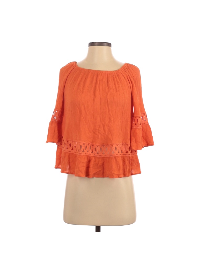 Unique Spectrum 100% Rayon Solid Orange Short Sleeve Blouse Size S - 68 ...