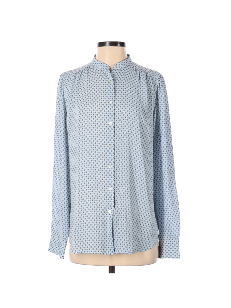 Ann Taylor LOFT 100% Polyester Polka Dots Blue Long Sleeve Blouse Size ...