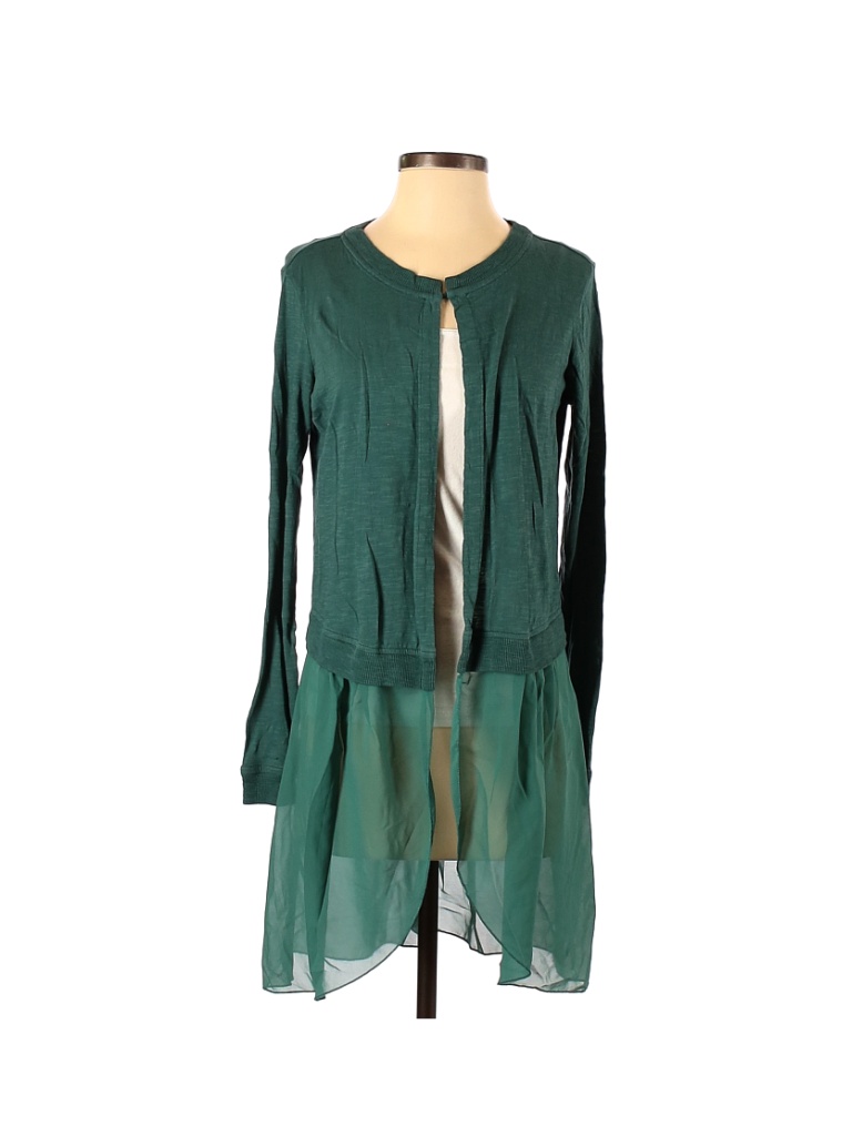 Logo By Lori Goldstein 100 Cotton Solid Green Teal Cardigan Size Xs