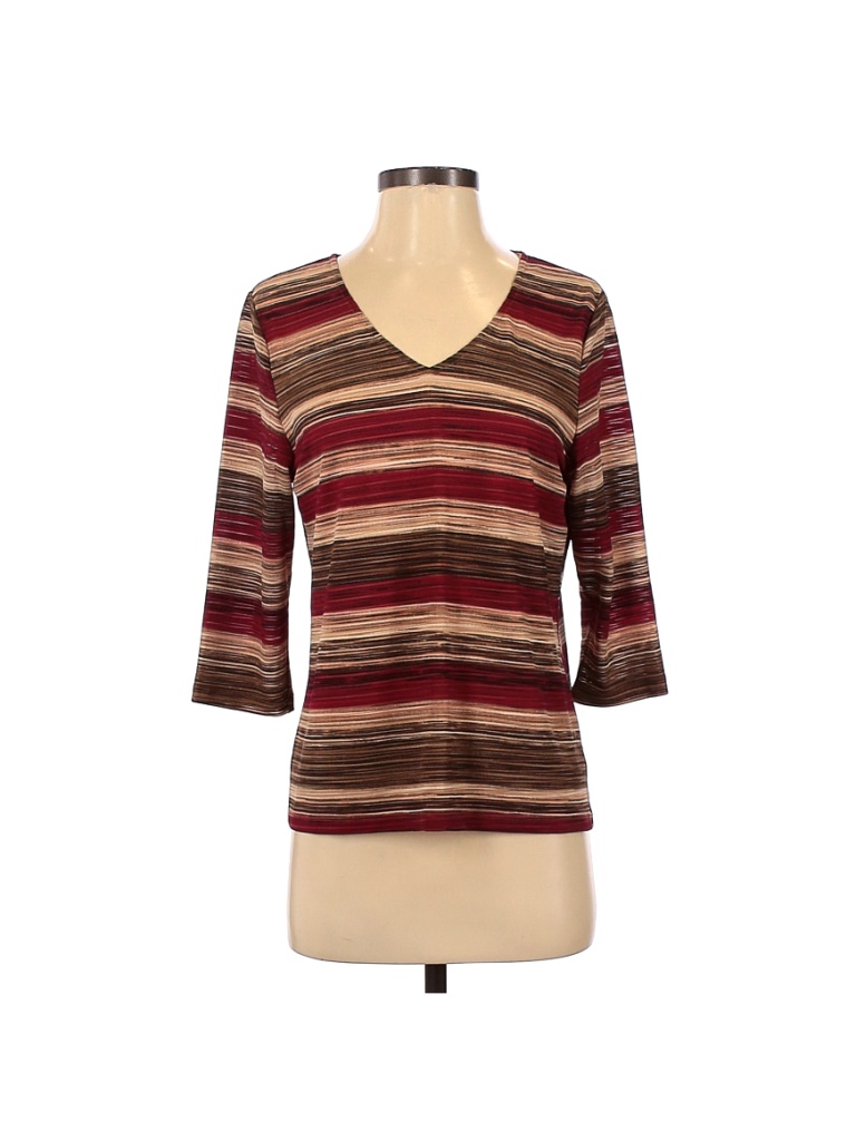 TanJay Stripes Burgundy 3/4 Sleeve Top Size S - 70% off | thredUP