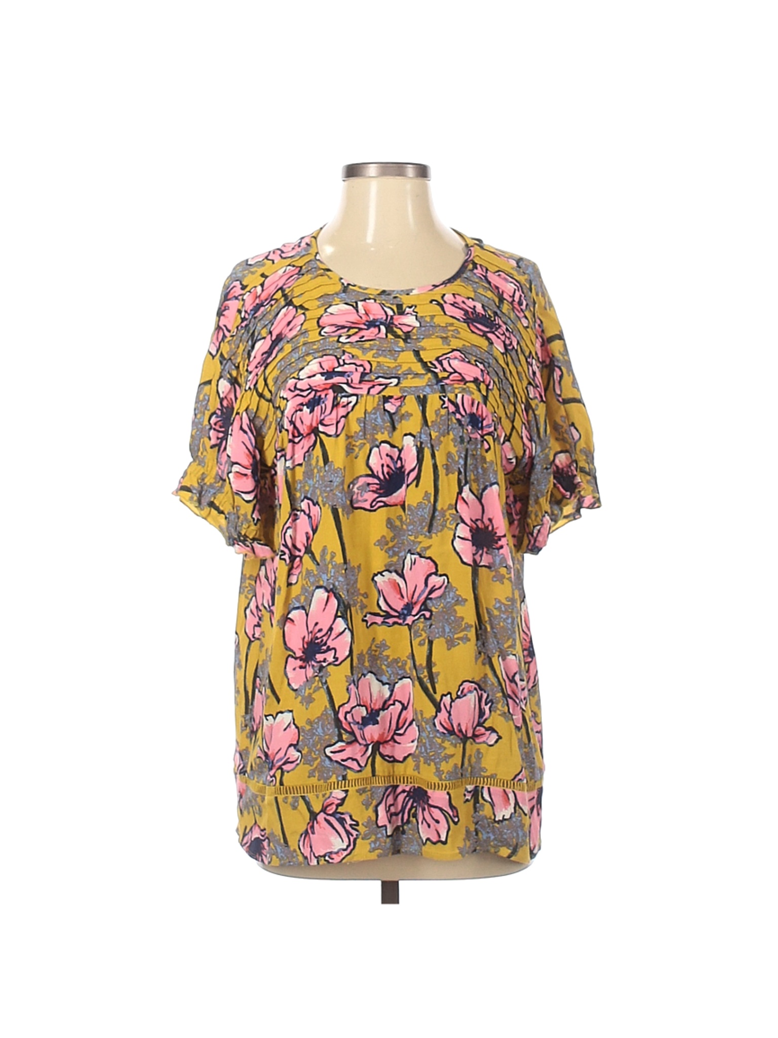Daniel Rainn 100 Rayon Floral Multi Color Yellow Short Sleeve Blouse