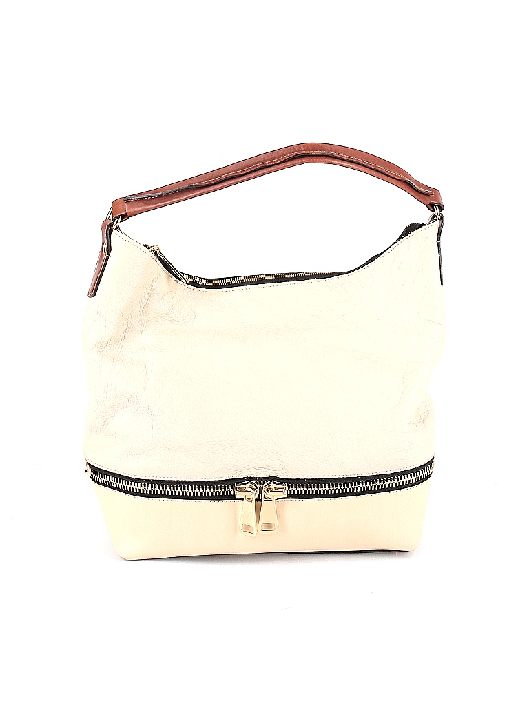 Peruzzi 100% Leather Color Block Solid Ivory Tan Leather Shoulder Bag ...