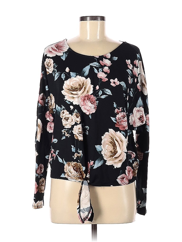 Iz Byer Floral Black Long Sleeve Top Size M - 75% off | thredUP