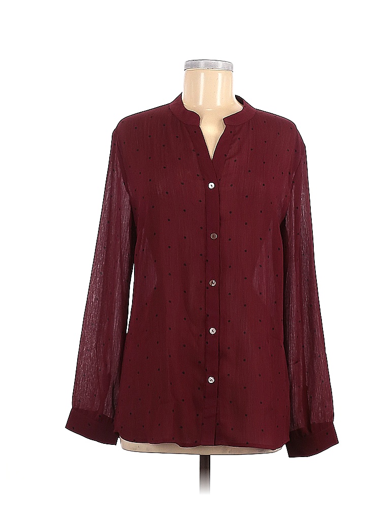 41hawthorn 100 Polyester Maroon Burgundy Long Sleeve Blouse Size M