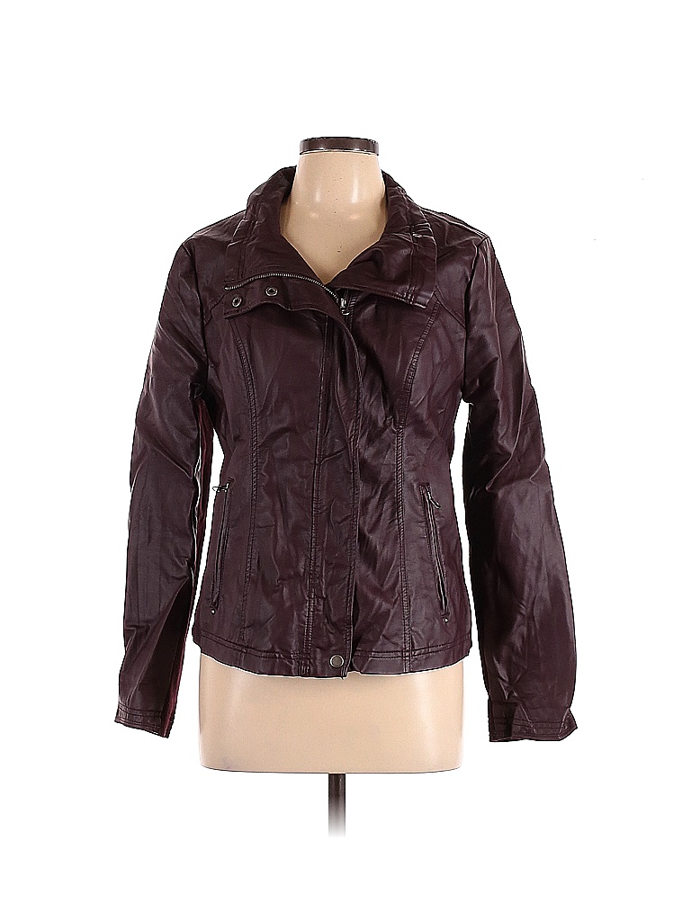 RD Style 100% Polyurethane Solid Maroon Burgundy Faux Leather Jacket ...