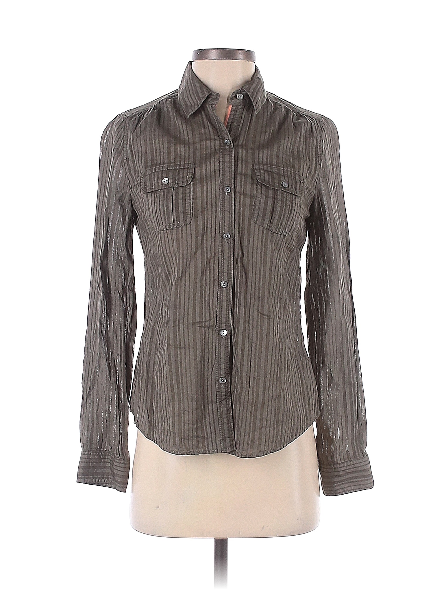 Express 100% Cotton Stripes Green Long Sleeve Button-Down Shirt Size XS ...