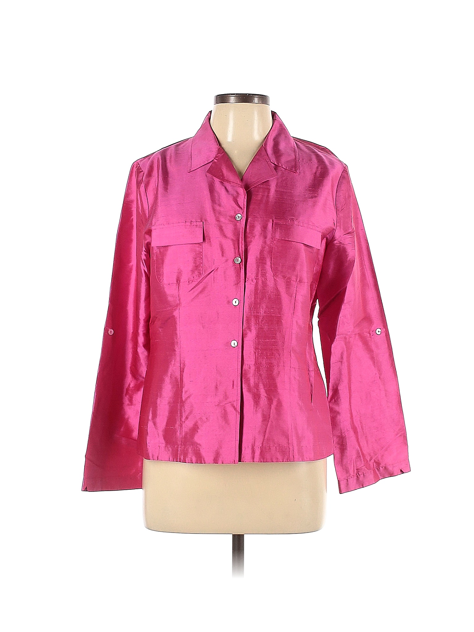 Allison Taylor 100% Silk Solid Pink Long Sleeve Silk Top Size L - 87% off | thredUP