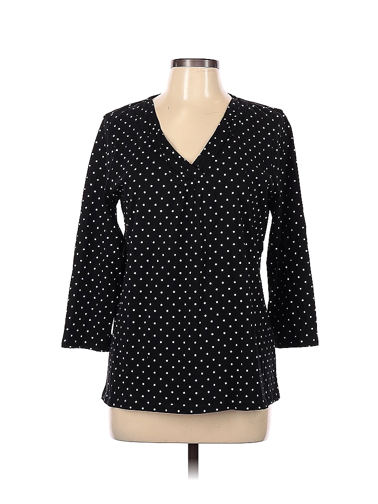 Basic Editions 100% Cotton Polka Dots Black Long Sleeve Top Size L - 61 ...
