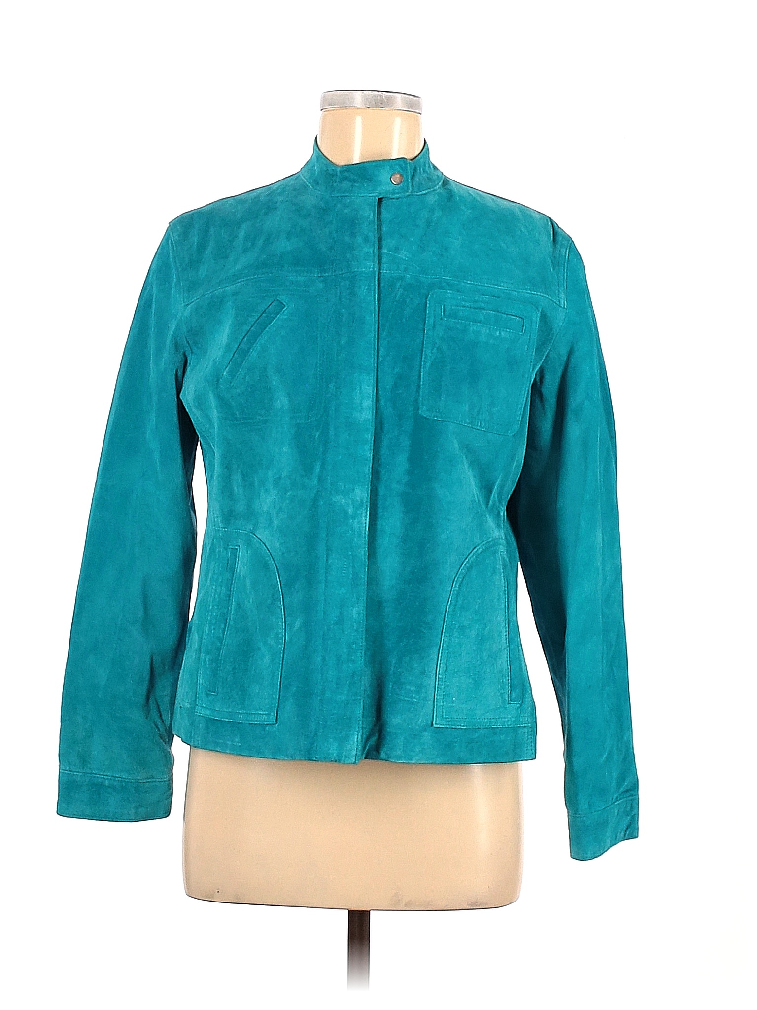 Chico's 100% Leather Solid Teal Blue Leather Jacket Size Med (1) - 83% ...