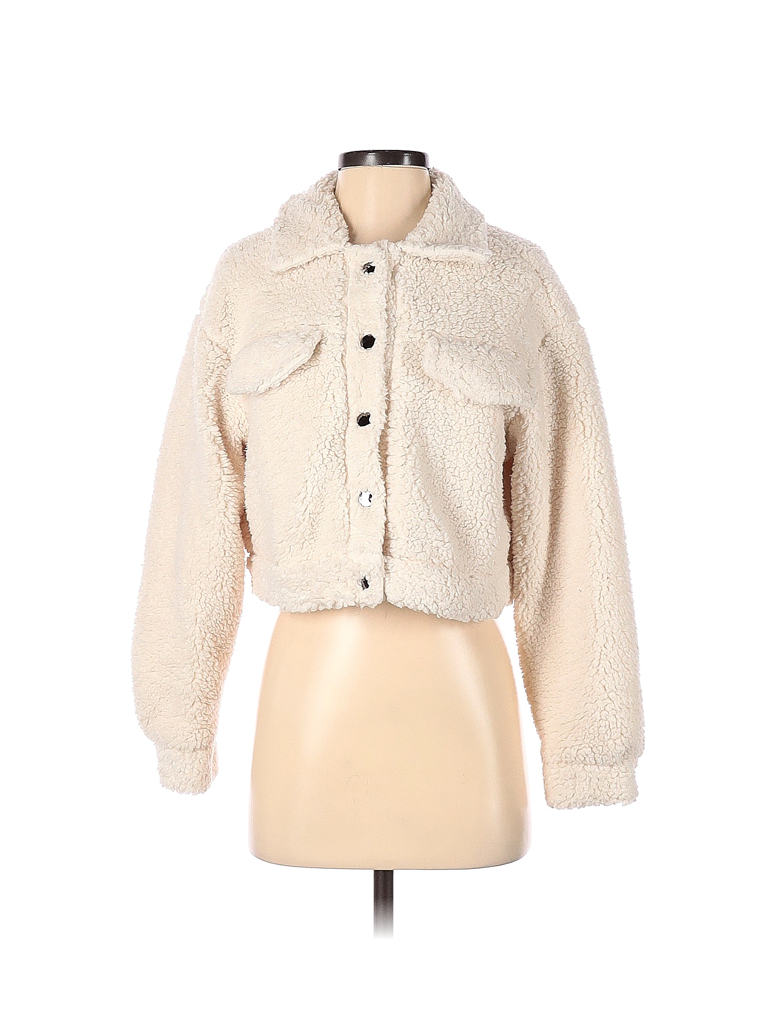Shein 100 Polyester Solid Ivory Faux Fur Jacket Size Xs 52 Off