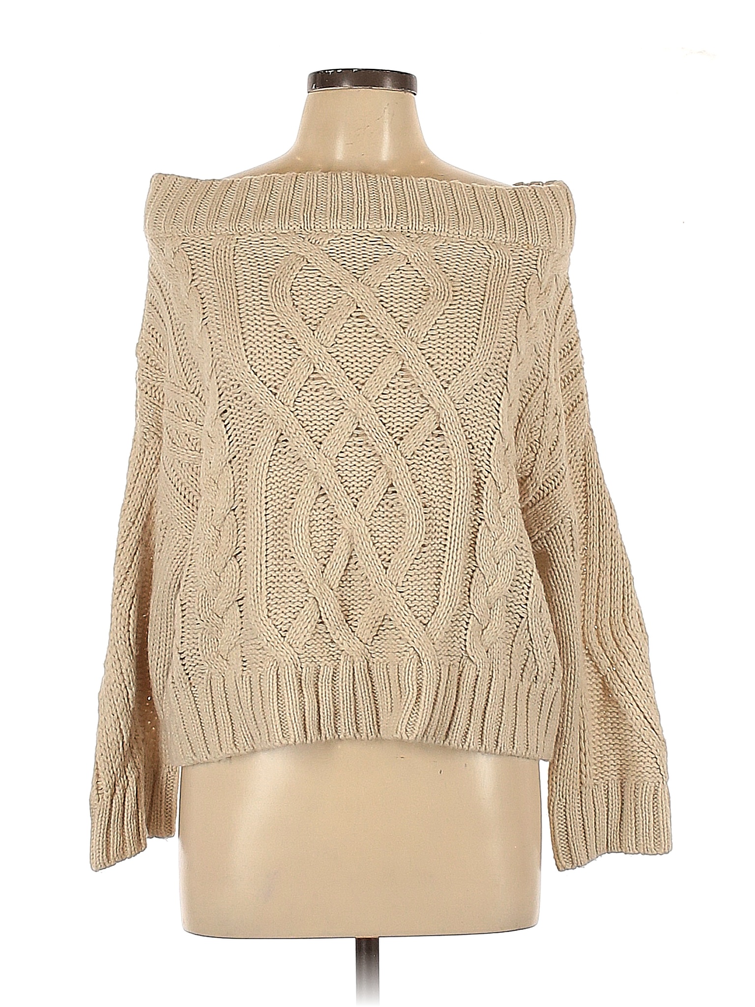 AaKaa 100% Acrylic Solid Color Block Tan Ivory Pullover Sweater Size S ...
