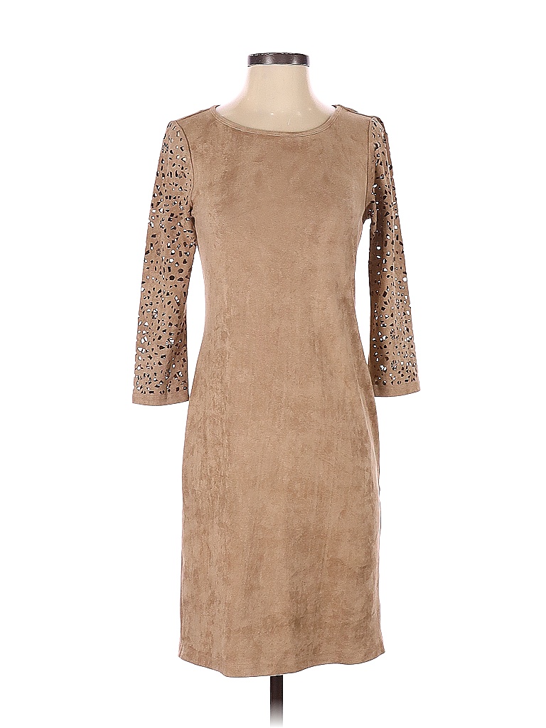 Kate And Mallory Designs Solid Brown Tan Casual Dress Size Xs 60 Off