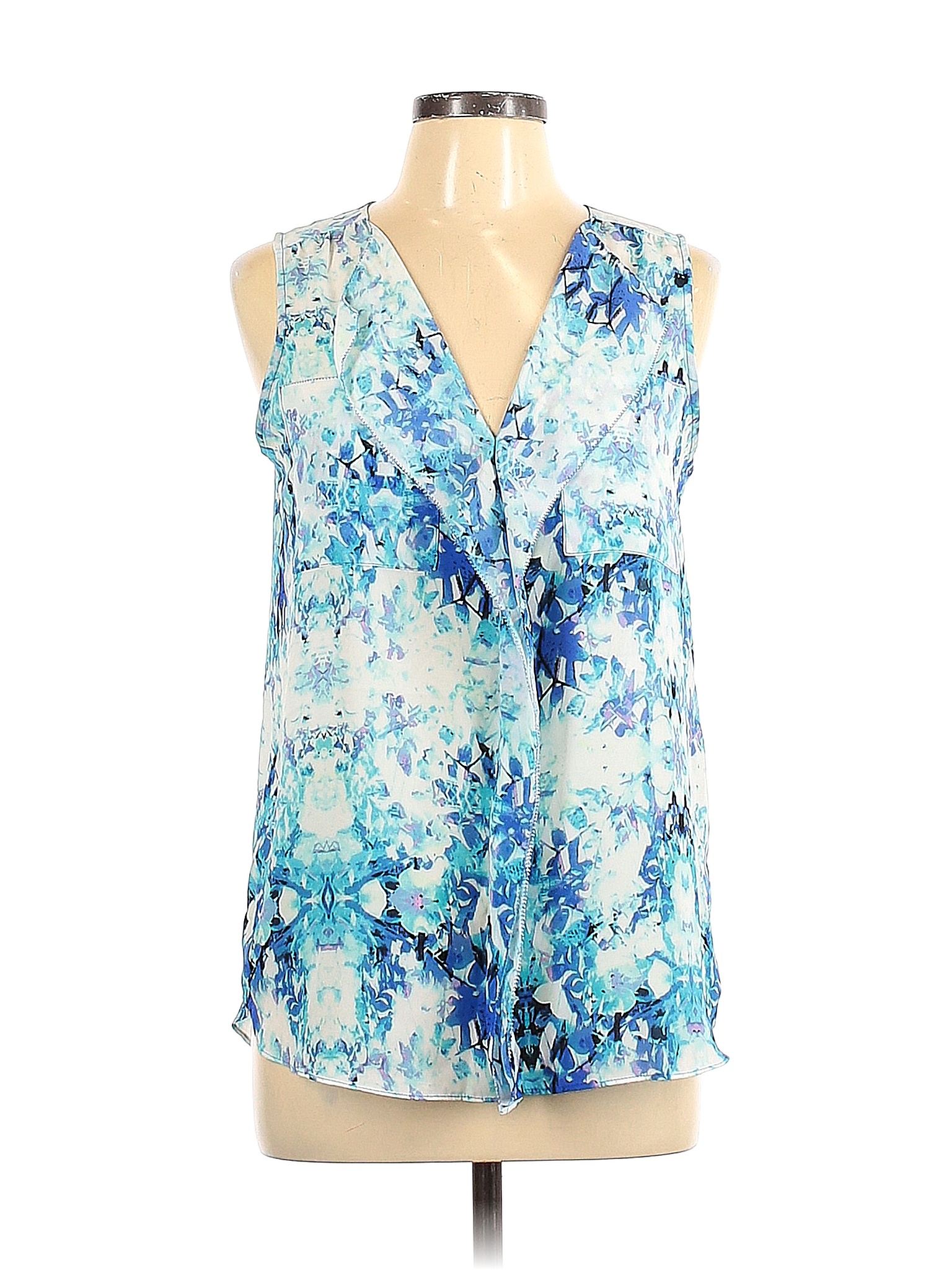 Apt. 9 100% Polyester Floral Multi Color Blue Sleeveless Blouse Size M ...