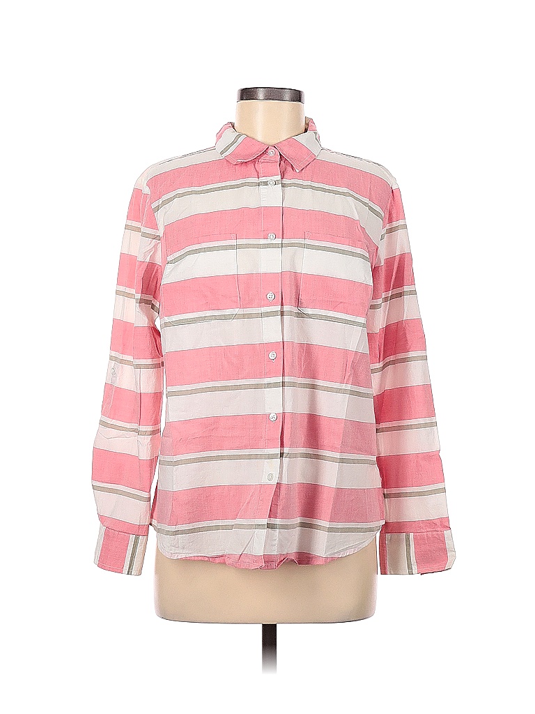 Jaclyn Smith 100% Cotton Stripes Pink Long Sleeve Button-Down Shirt Size L - 72% off | thredUP
