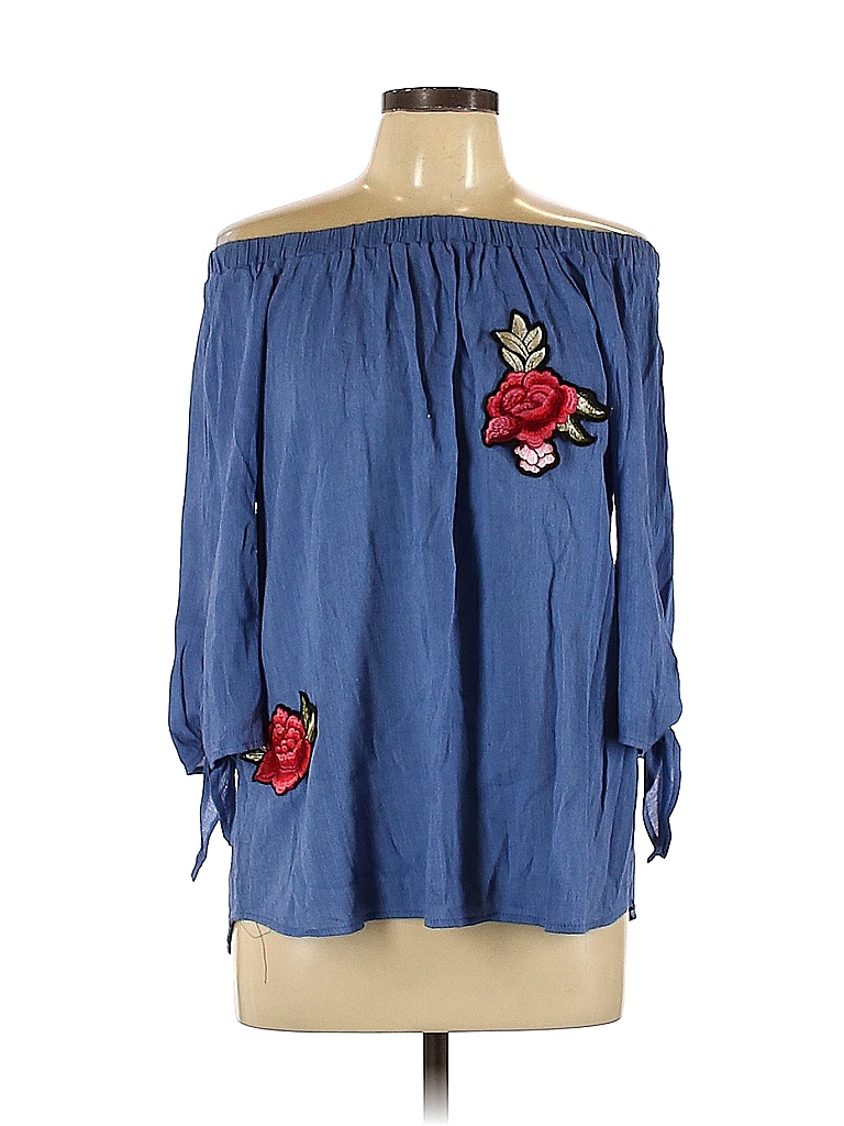MTS Solid Blue 3/4 Sleeve Top Size L - 70% off | thredUP