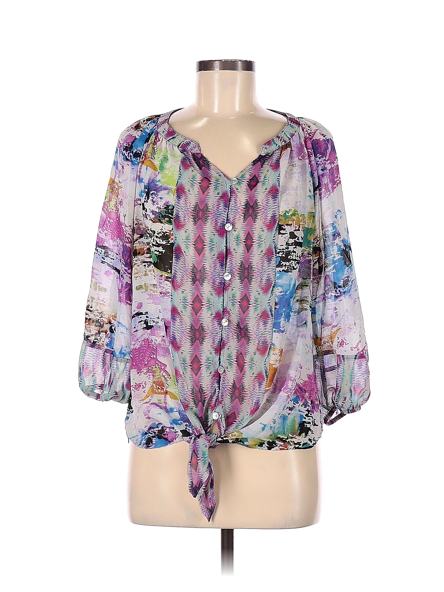 New Directions Multi Color White Long Sleeve Blouse Size M - 87% off ...