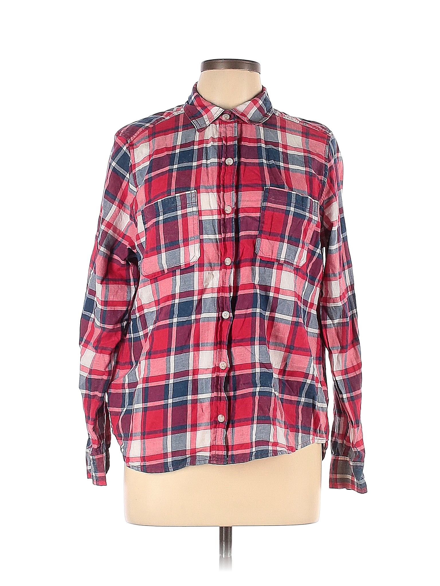 Universal Thread 100% Cotton Plaid Red Long Sleeve Button-Down Shirt ...
