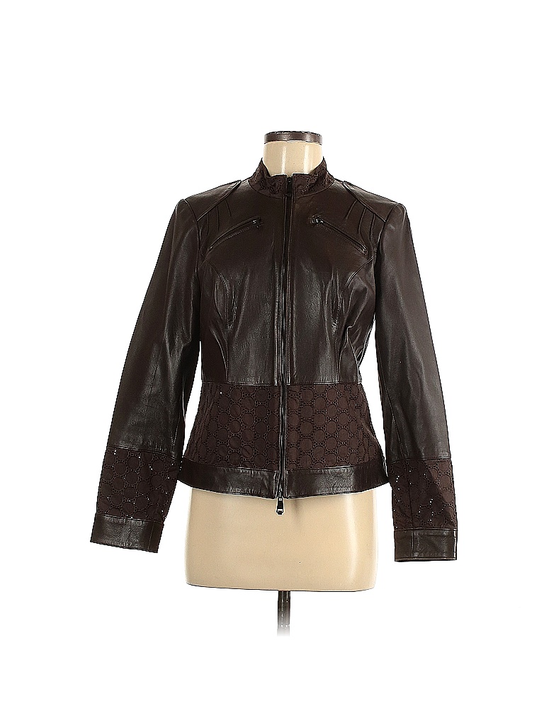Etcetera 100% Leather Solid Brown Leather Jacket Size 6 - 83% off | thredUP