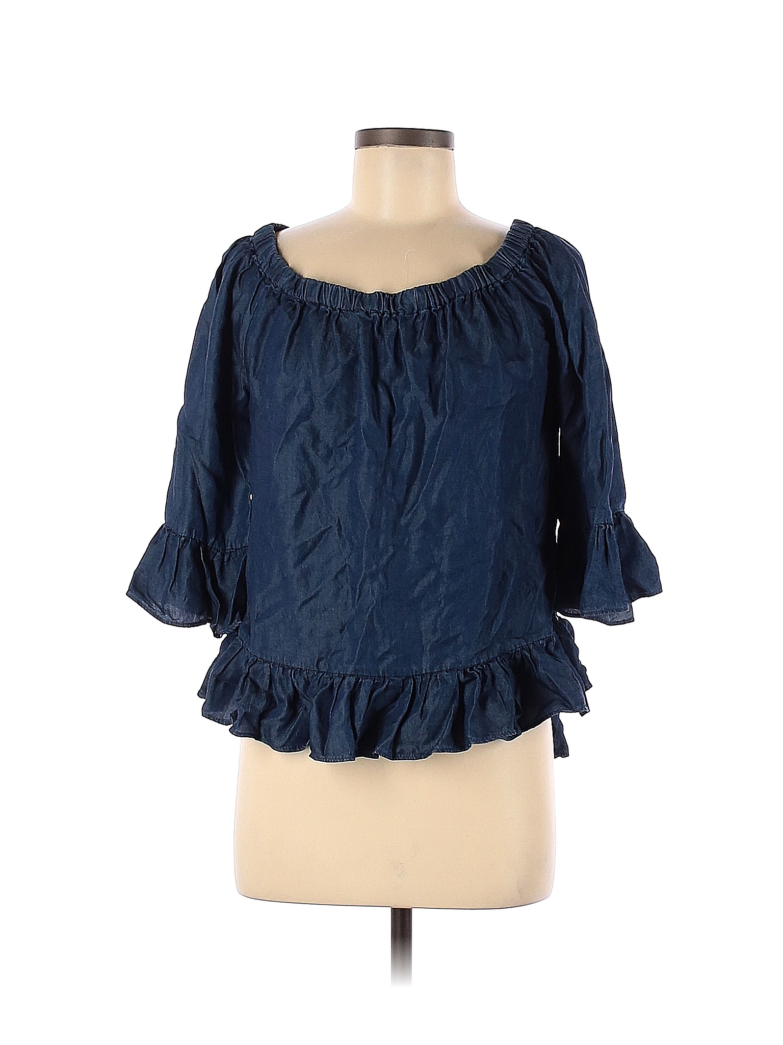 Jane And Delancey 100 Lyocell Solid Blue Long Sleeve Blouse Size M