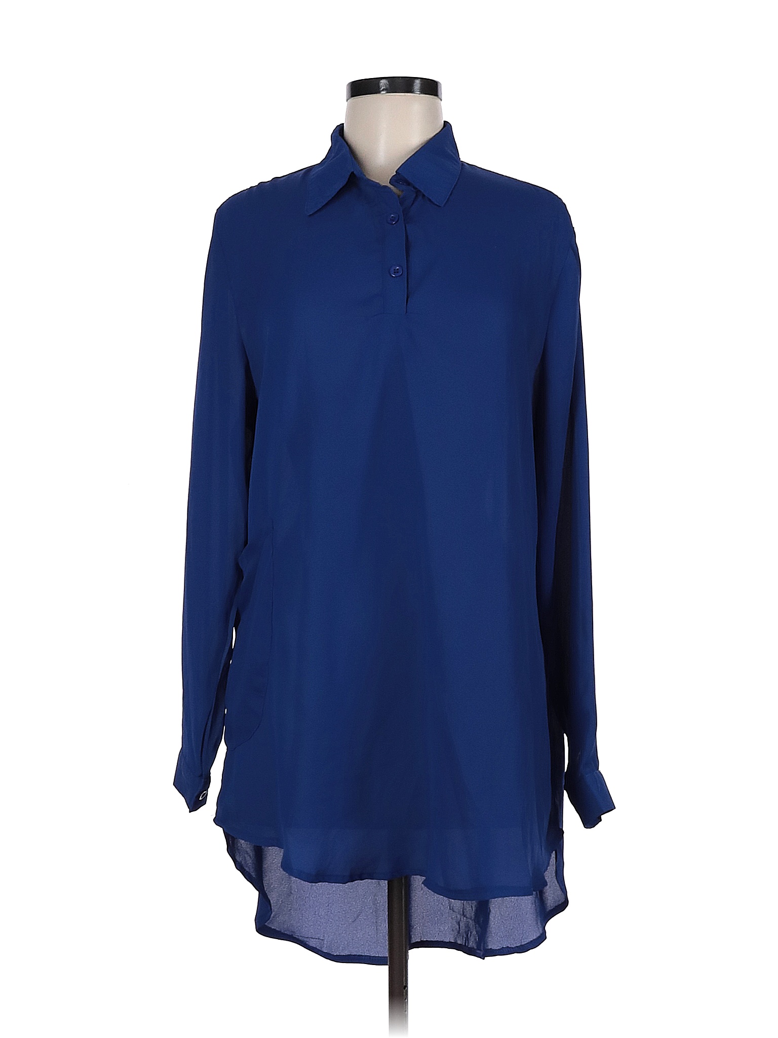 Zanzea Collection 100 Polyester Solid Blue Long Sleeve Blouse Size 12