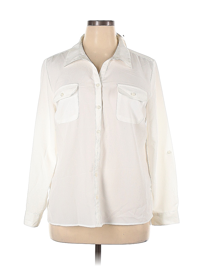 Notations 100 Polyester Solid White Long Sleeve Blouse Size Xl 63