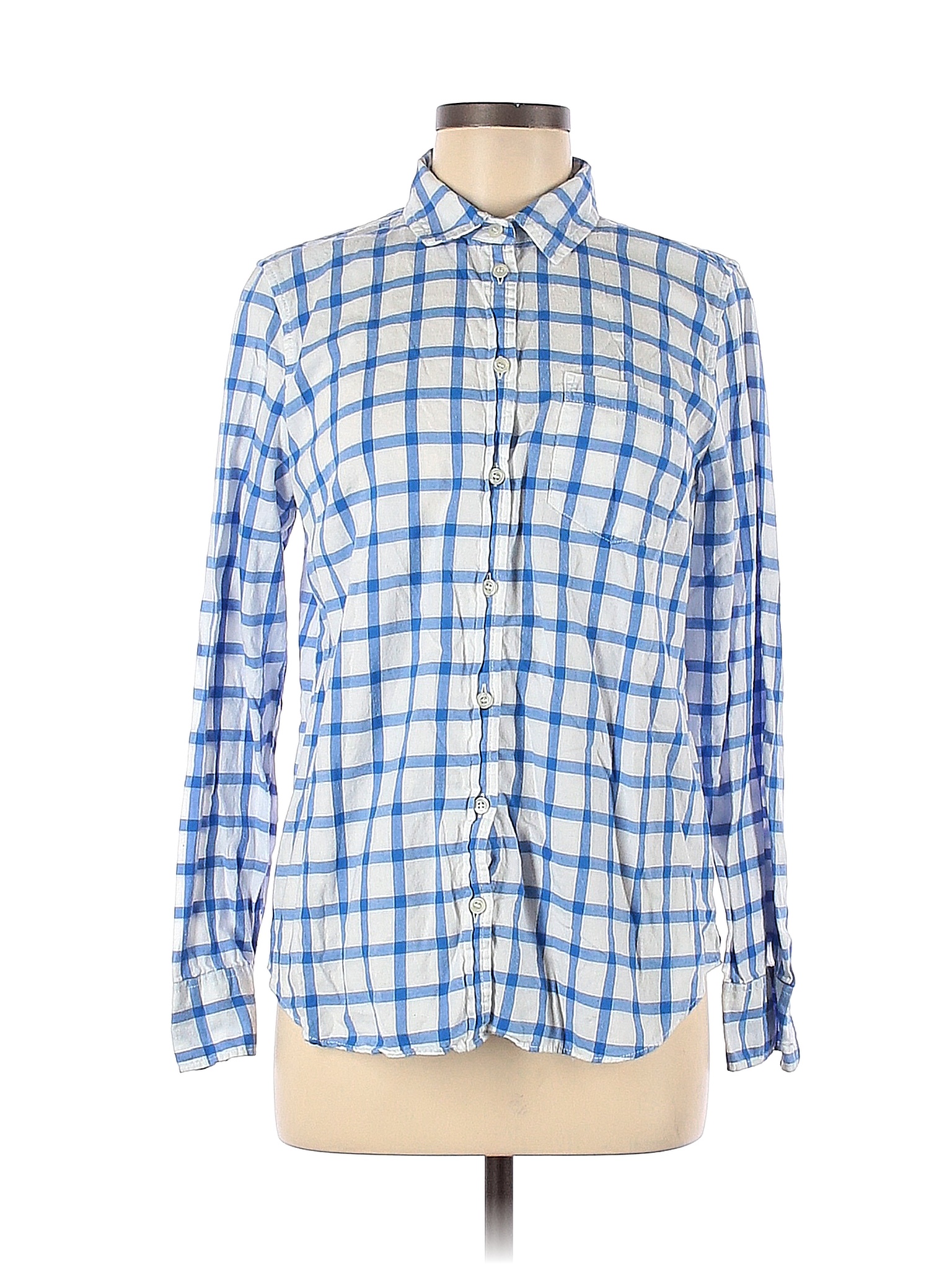 J Crew Factory Store 100 Cotton Checkered Gingham White Long Sleeve